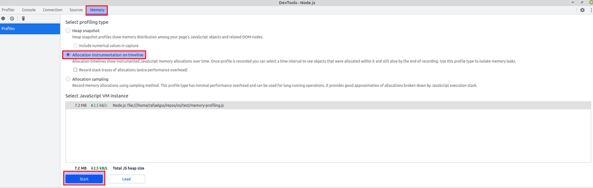 Node.js — Using Heap Profiler