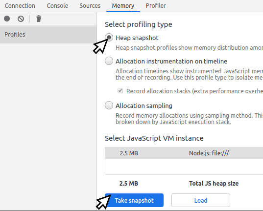 Node.js — Using Heap Snapshot
